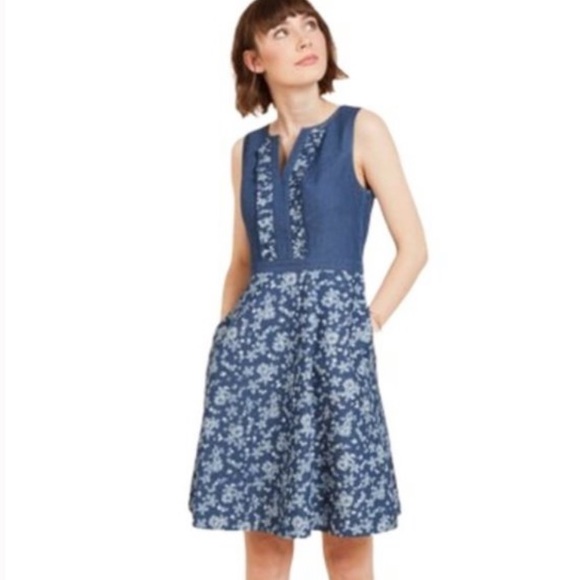 Modcloth | Dresses | Modcloth Floral Denim Sleeveless Dress | Poshmark